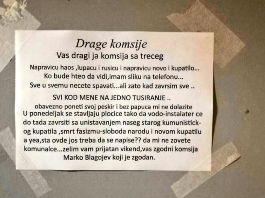 Menja staro za novo kupatilo! Marko je svojim komšijama ostavio nesvakidašnju poruku u zgradi ...