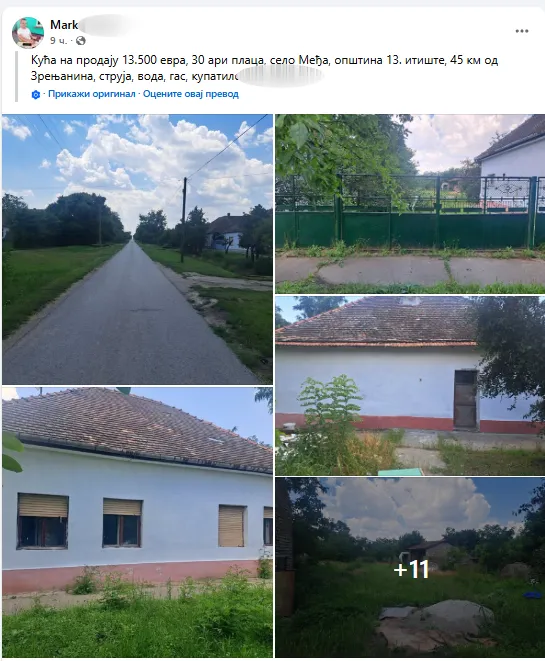 Kuća sa 30 ari placa za samo 13.500 evra! Ima struju, vodu i gas ...